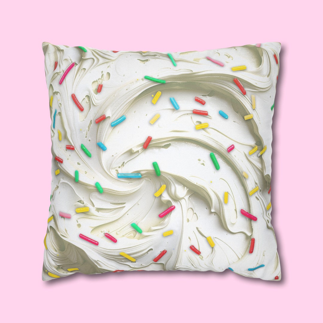Vanilla Frosting Throw Pillow Cover Cake Frosting Rainbow Sprinkles ...