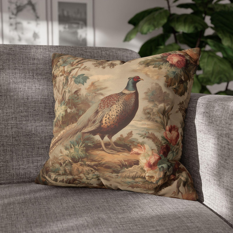 French Country Pheasant Throw Pillow Cover: Vintage Style Toile Bird ...