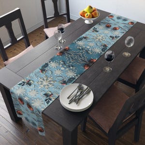 Winter Wonderland Table Runner Blue Aqua & Red Christmas Dining Holiday ...
