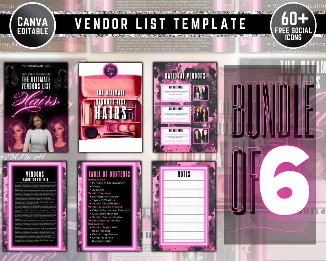 DIY Hair Vendor List Template, Editable Vendors List E-book Design ...