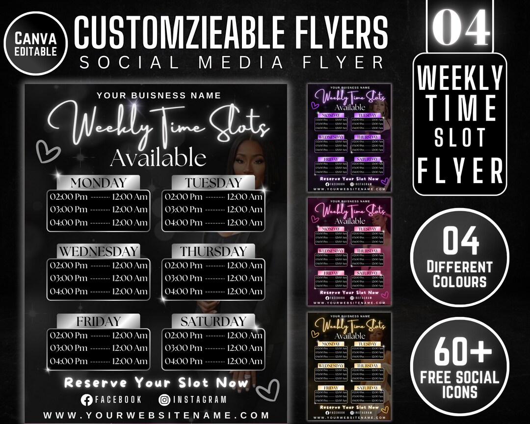 Weekly Time Slots Flyer, Availability Calendar, DIY Flyer, Instagram ...