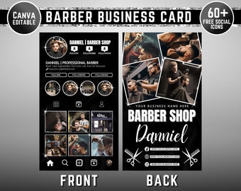 2024 Instagram Barbershop Business Card Template, Editable Black Gold ...