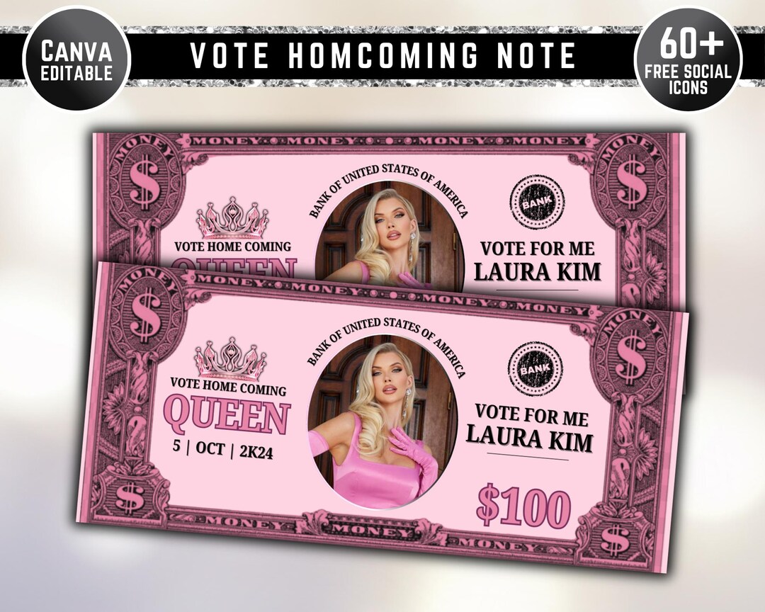 Homecoming Campaign Money, Prom Queen, Editable Fake Money, Homecoming ...