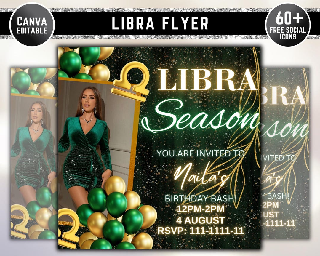 Libra Birthday Flyer, Happy Birthday Flyer, Birthday Girl, Libra Party ...