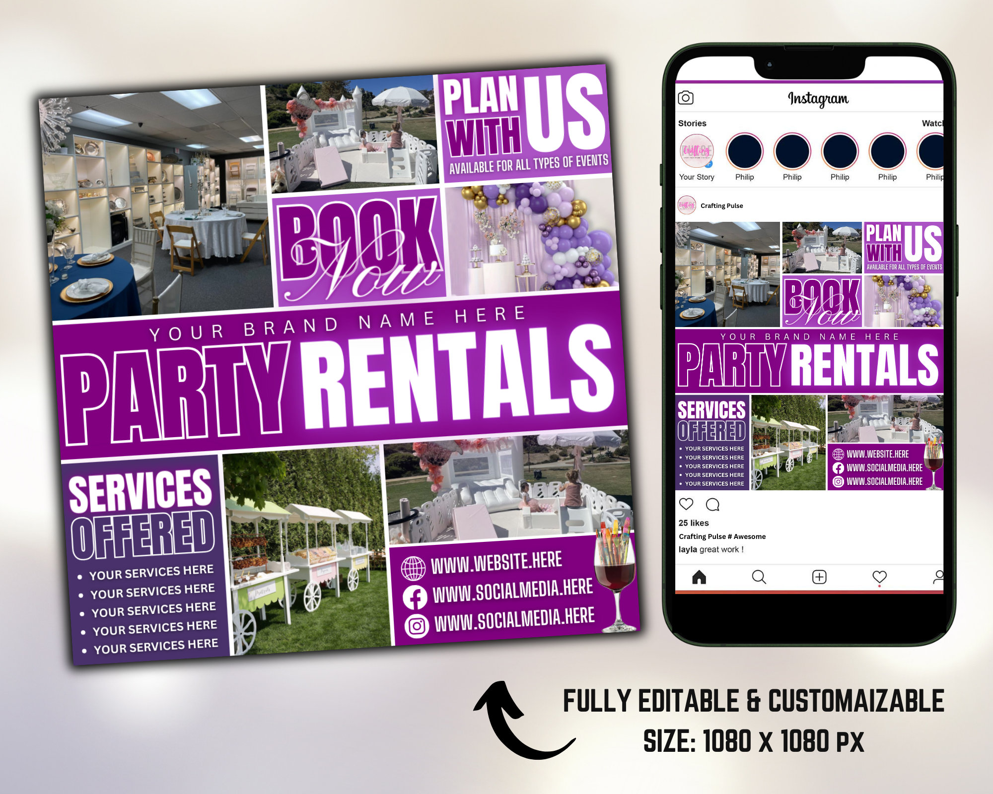 Party Rentals Flyer, Event Supplies Flyer, DIY Flyer Template Design ...