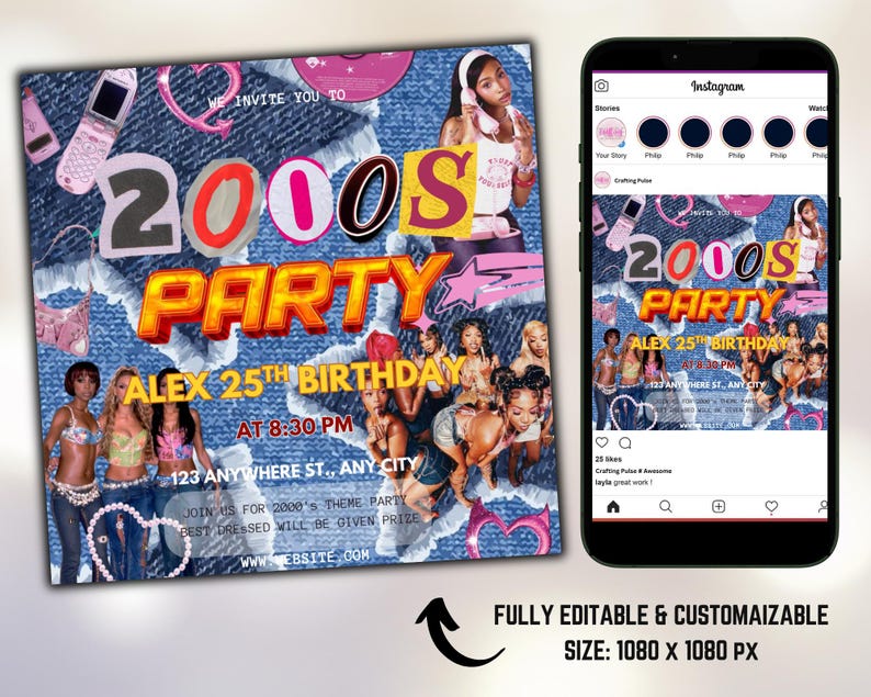 Early 2000s Themed Party Flyer, Retro Birthday Party, House Party ...