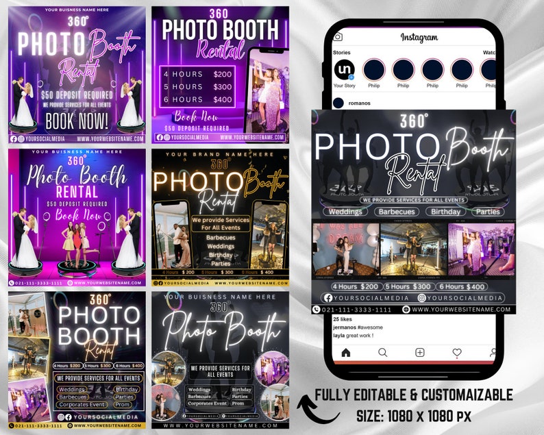 20, 360 Photo Booth Rental Flyer | DIY Event Photography Rental Party ...