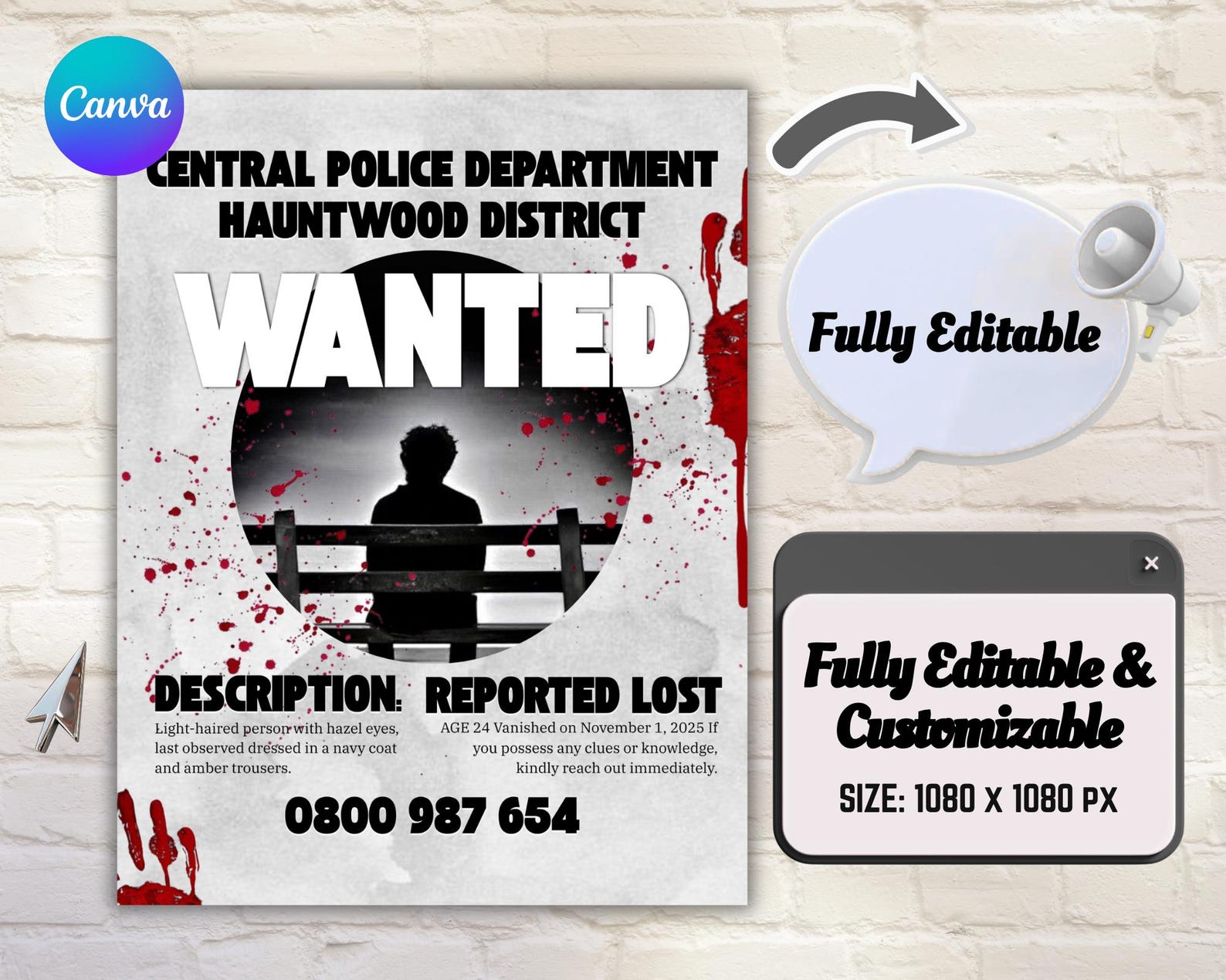 Halloween Missing Sign - Editable Canva Poster Template - Etsy