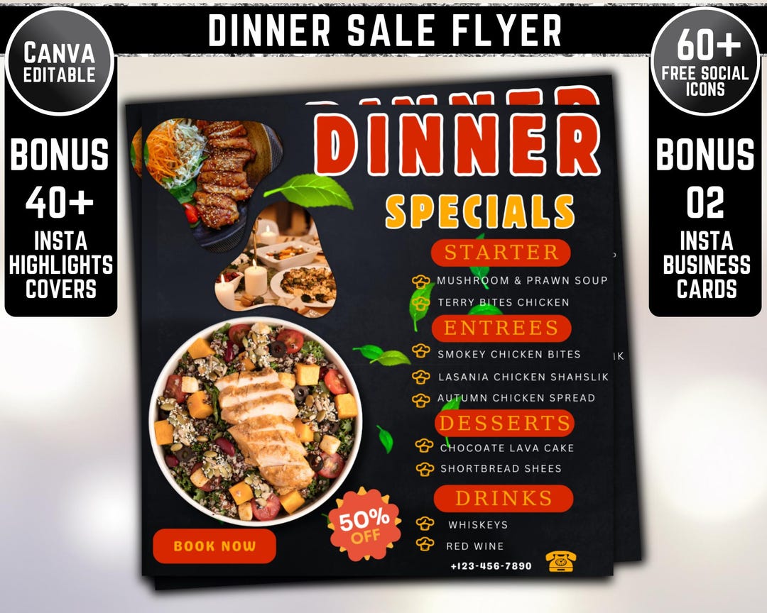 Dinner Sale Flyer, Sunday Deal Special Flyer Restaurant Food Menu ...