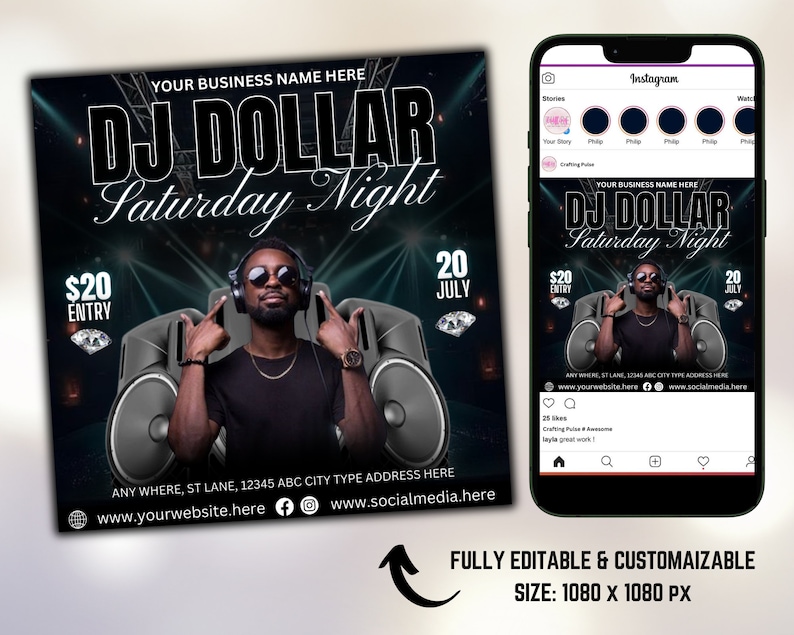DJ Flyer, Night Club Flyer, Lounge, Party Event, Editable on Canva ...