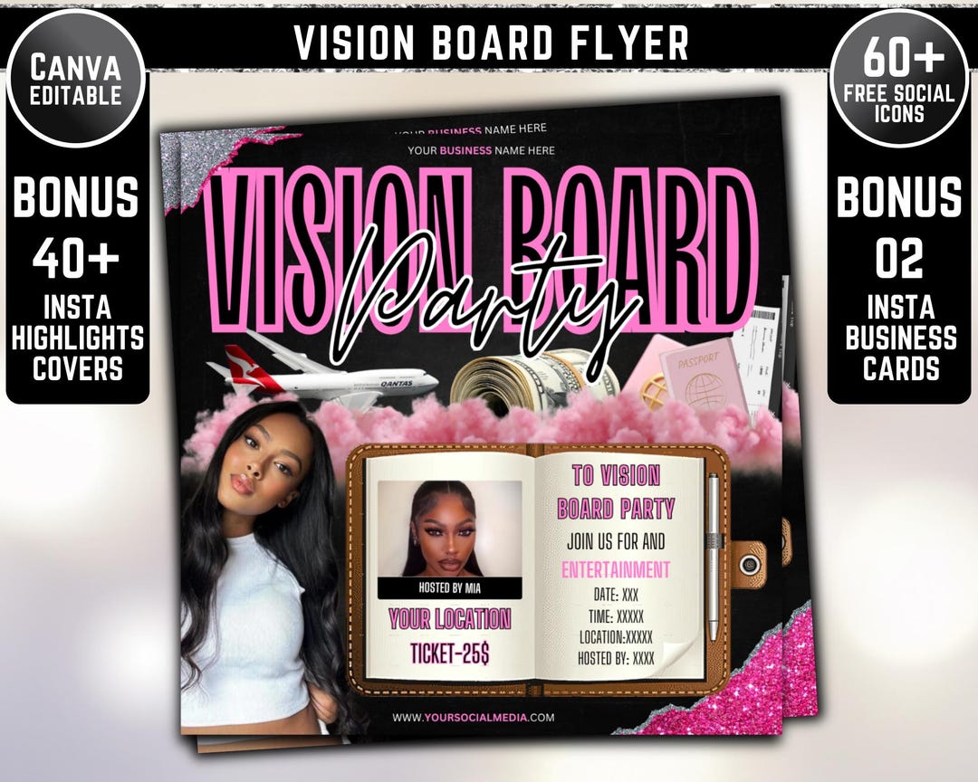 Vision Board Party Flyer, Vision Board Flyer, Manifesting Event Flyer ...