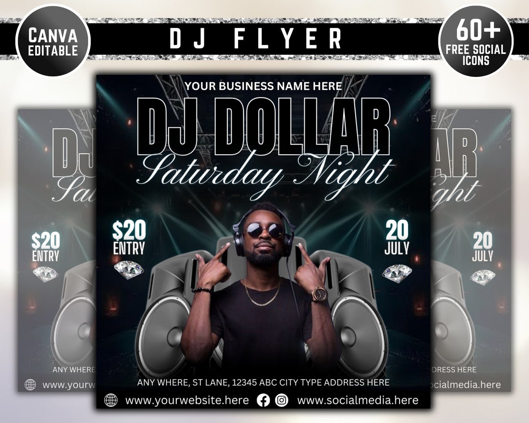 DJ Flyer, Night Club Flyer, Lounge, Party Event, Editable on Canva ...