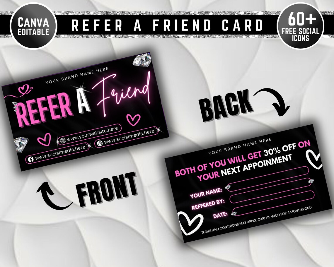 Refer A Friend Business Card, Client Referral Cards, Customer Rewards ...