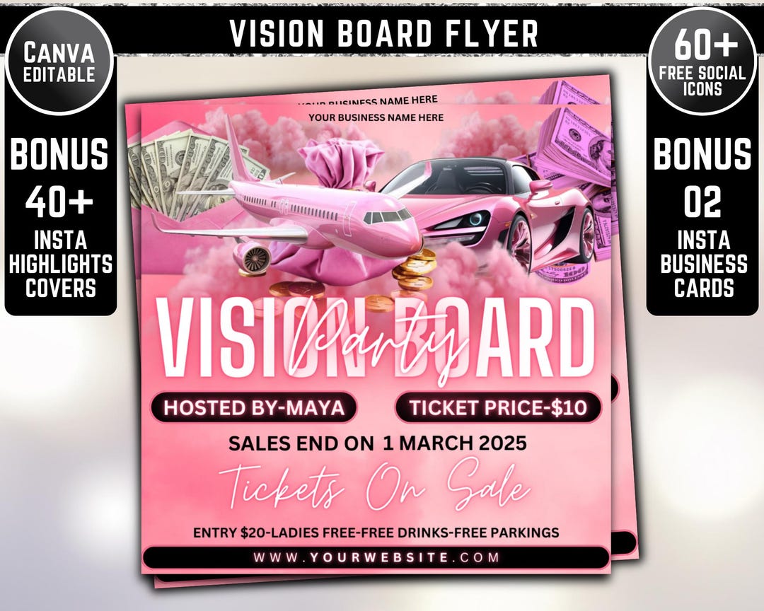 Vision Board Party Flyer, Vision Board Flyer, Manifesting Event Flyer ...