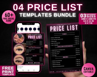 DIY Price List Template, Editable Beauty Salon Pricing Template Design ...
