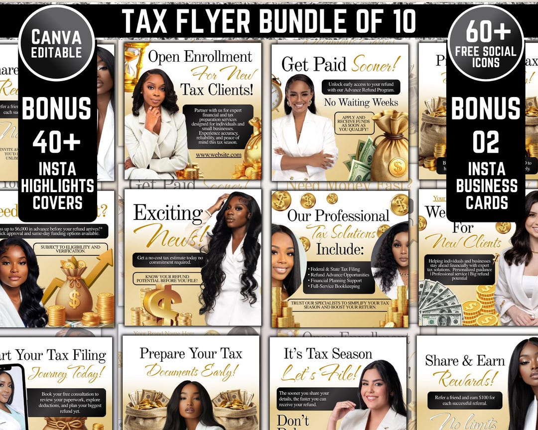 10 Tax Professional Flyers Bundle, Tax Prep Marketing, Tax Canva ...