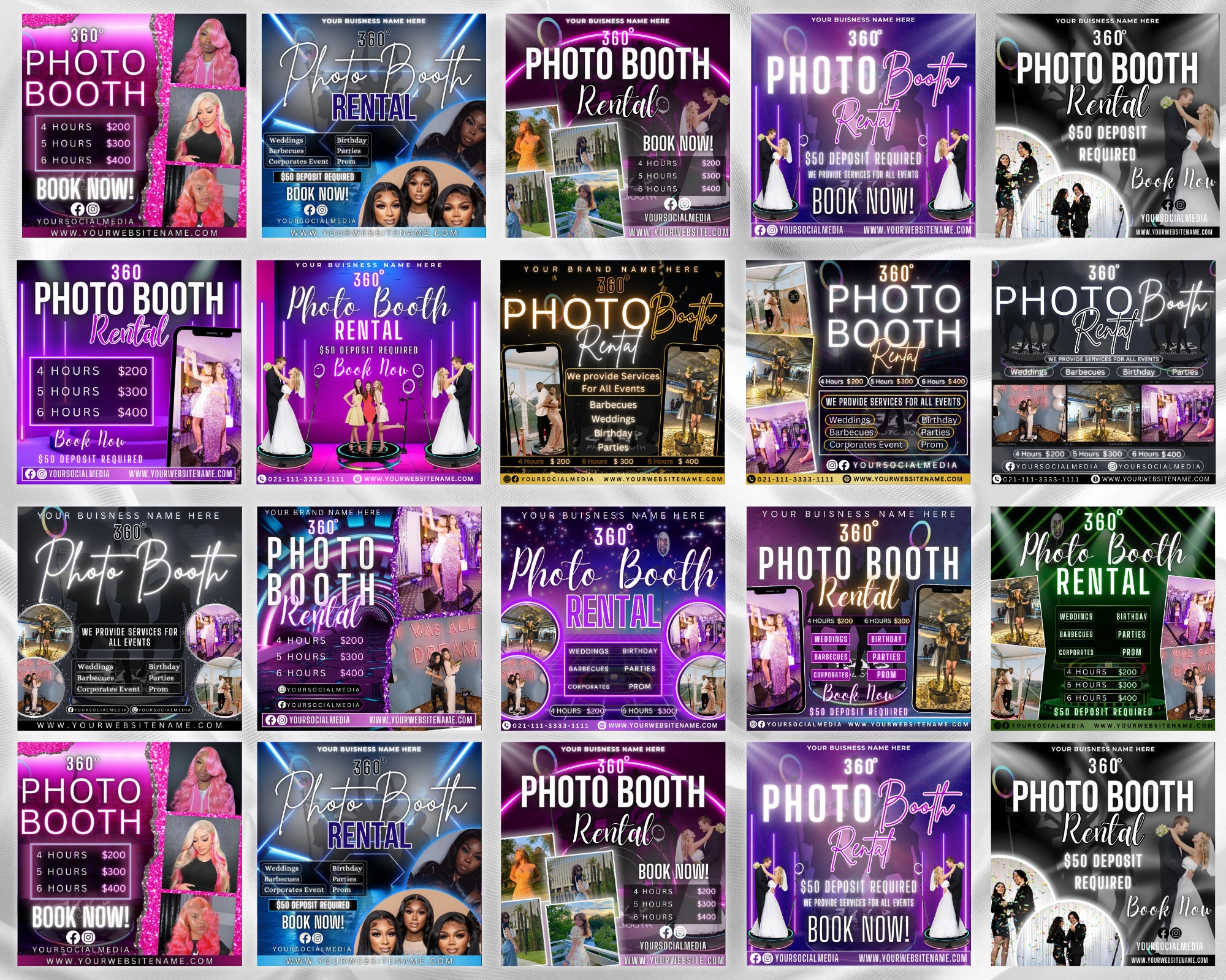 15, 360 Photo Booth Rental Flyer | DIY Event Photography Rental Party ...