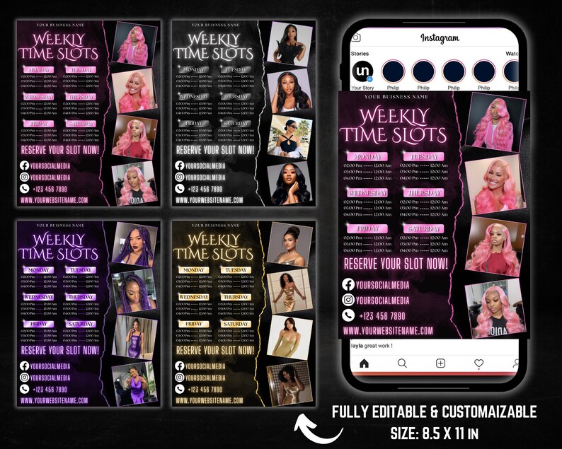 Weekly Time Slots Flyer, Availability Calendar, DIY Flyer, Instagram ...