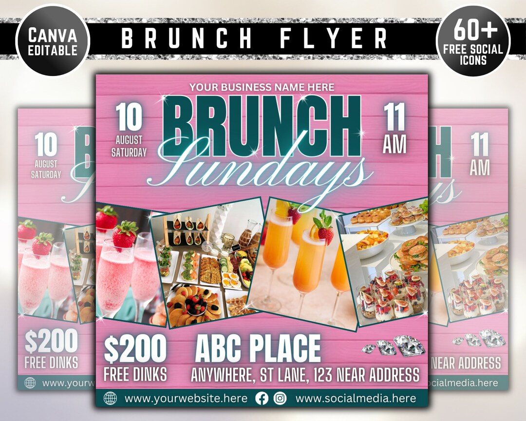 Brunch Flyer, Brunch Invitation Flyer, DIY Sunday Brunch Flyer, Custom ...