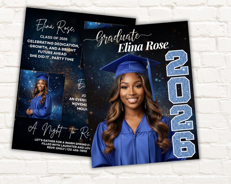 Black Blue Graduation Announcement 2026 Invitation, Digital Senior ...