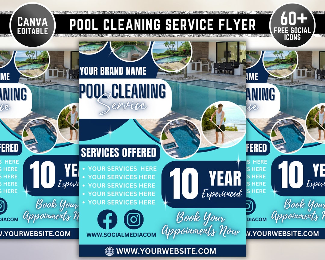 Pool Cleaning Service Flyer, Swimming Pool Maintenance Flyer, DIY Flyer ...