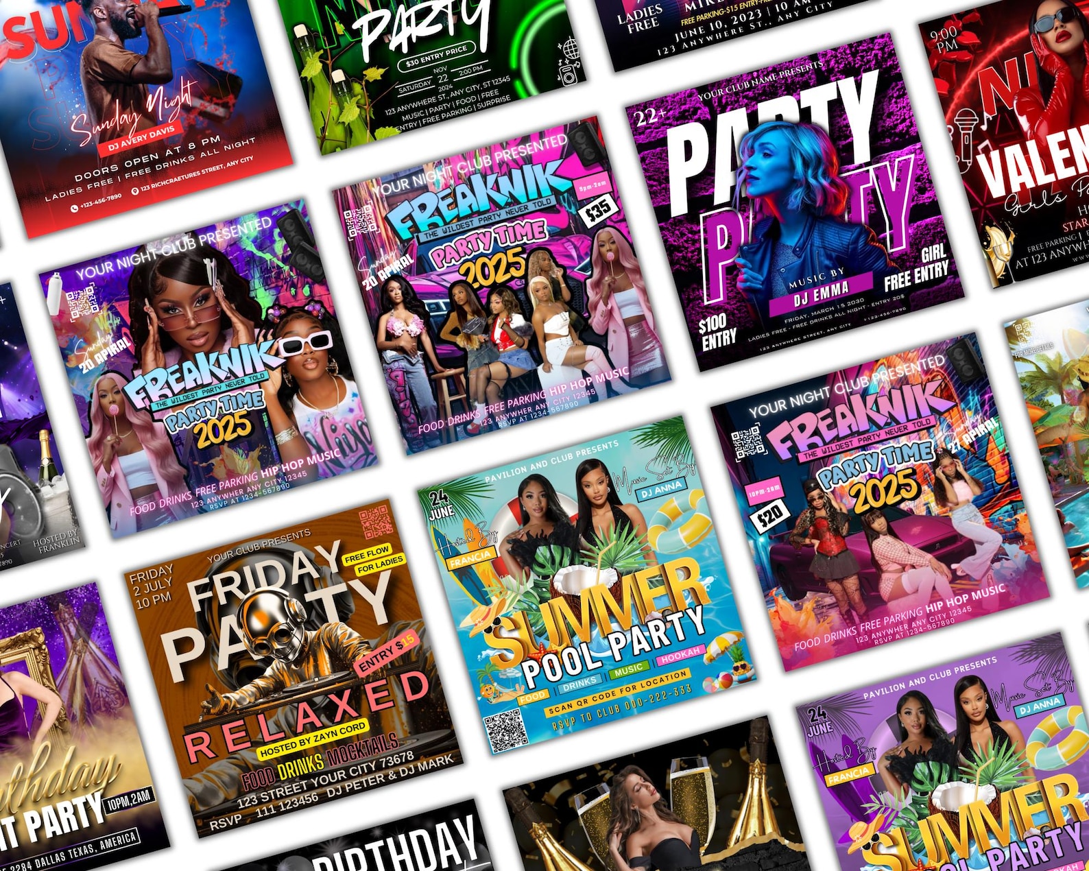 100 Party Flyers Bundle: Club, DJ, Event Templates (canva Editable) - Etsy
