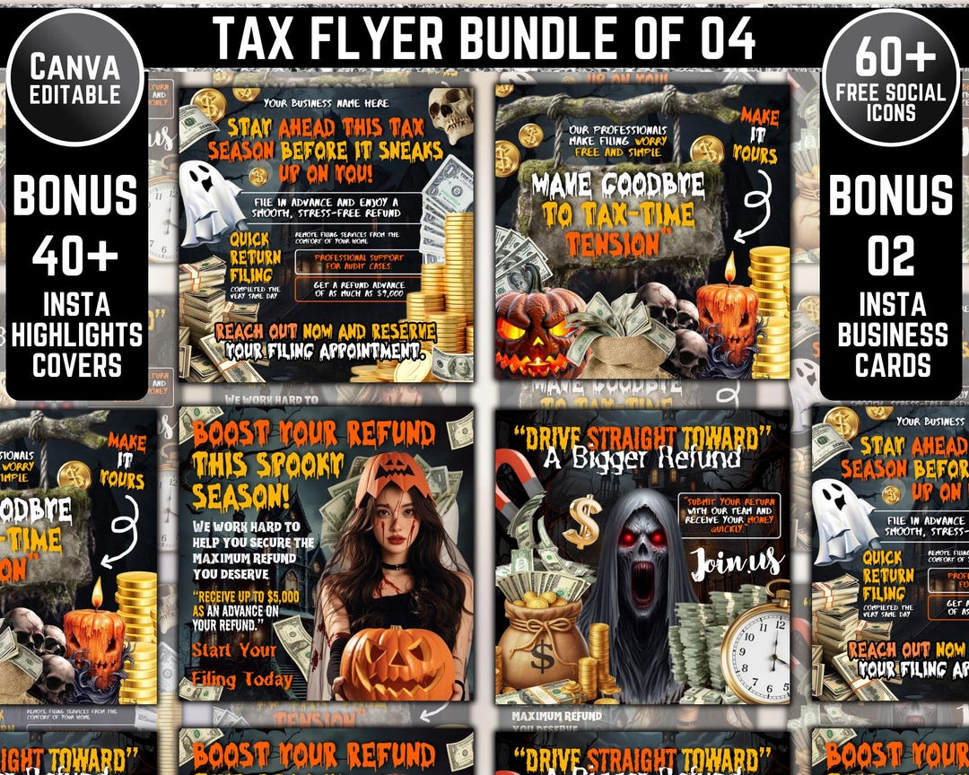 Halloween Tax Prep Flyer Templates: Canva Design Bundle (digital ...
