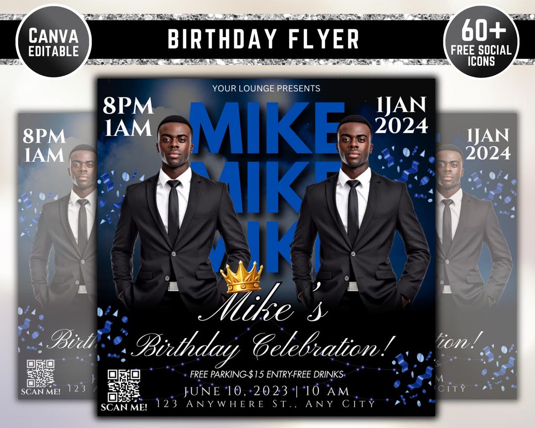 Blue Birthday Party Flyer, DIY Flyer Template Design, Birthday Party ...