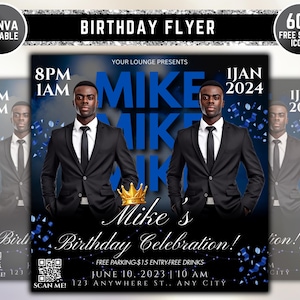 Blue Birthday Party Flyer, DIY Flyer Template Design, Birthday Party ...