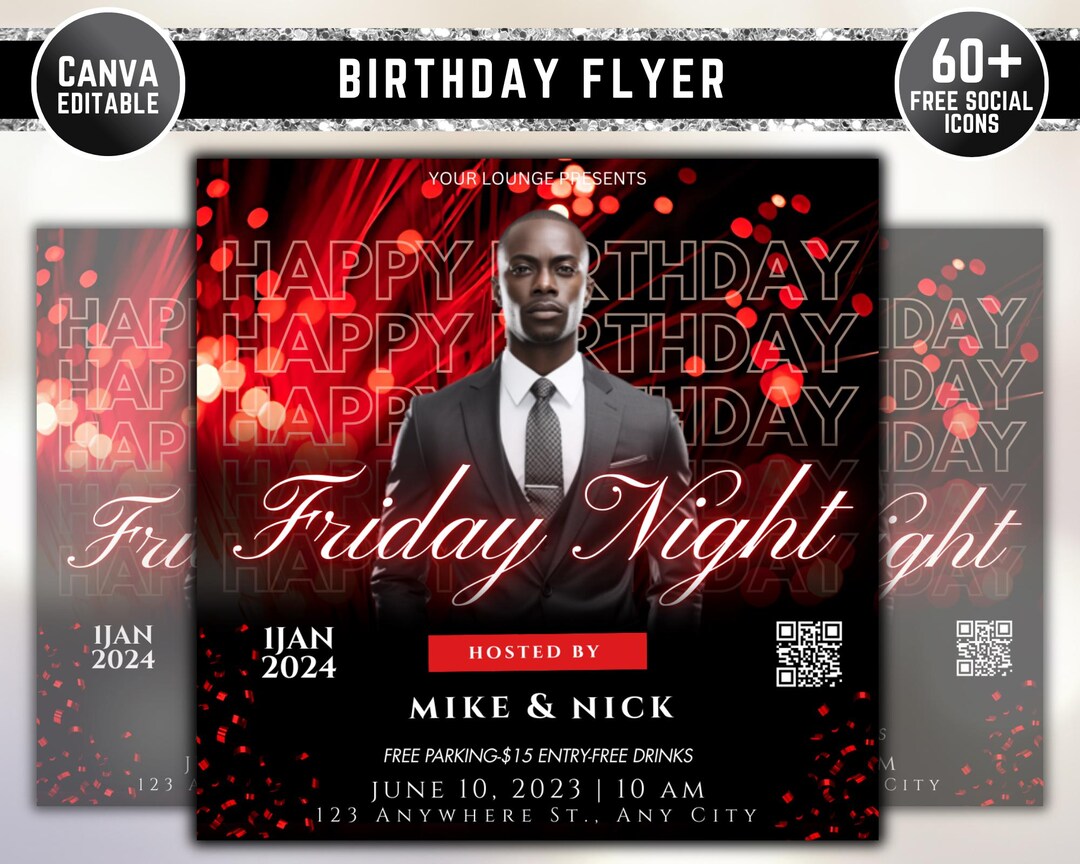 Red Birthday Party Flyer, DIY Flyer Template Design, Birthday Party ...