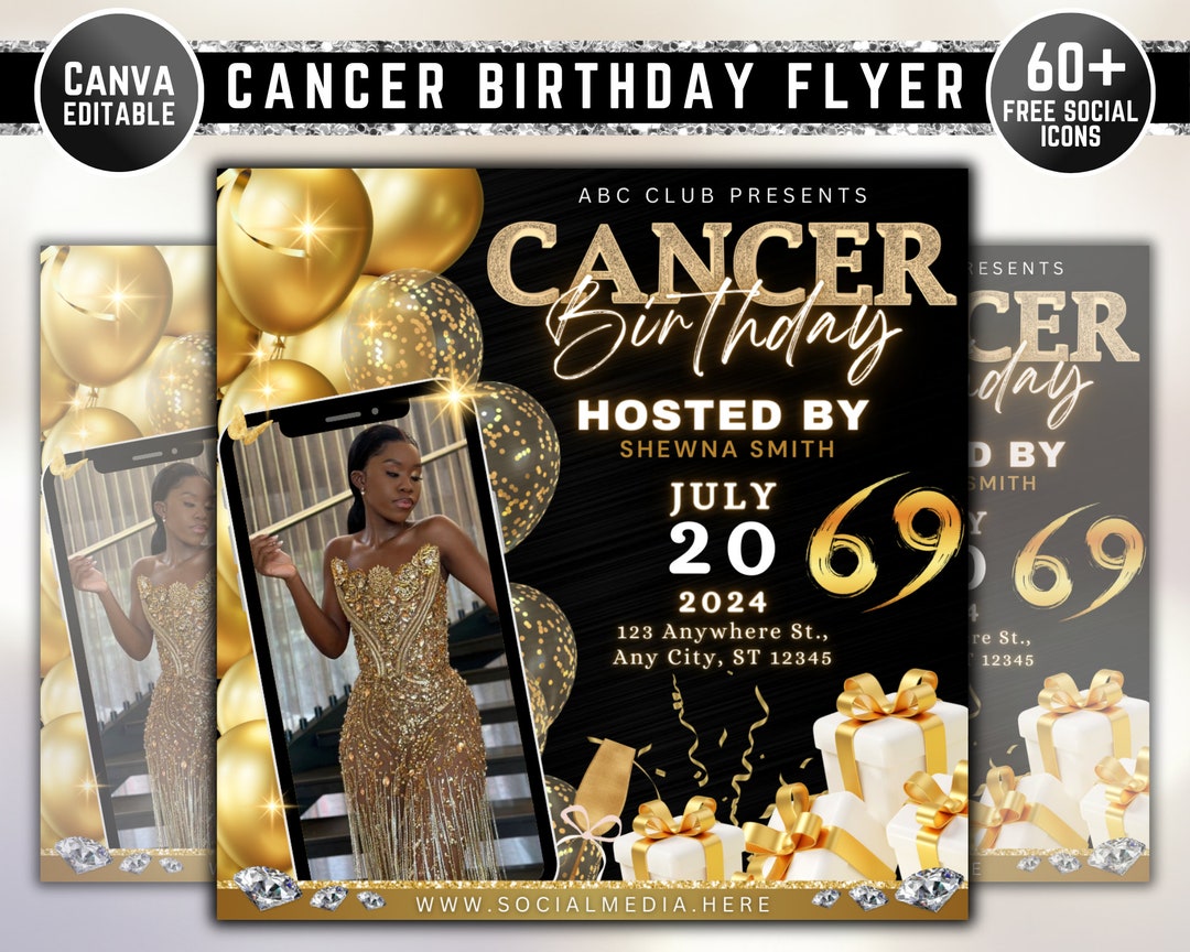 Cancer Birthday Flyer, Cancer Bash Flyer, Birthday Flyer, Birthday Girl ...