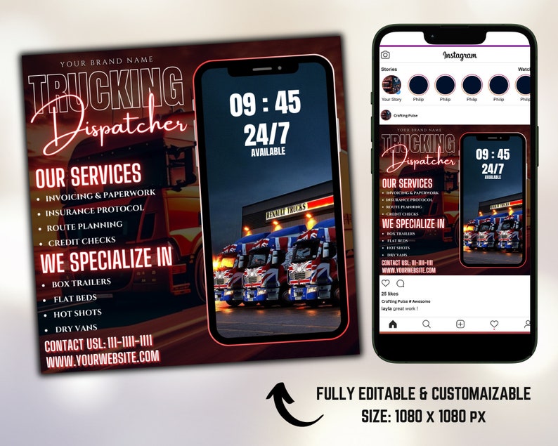 Truck Dispatcher Flyer, Broker Freight Dispatching Business, DIY ...
