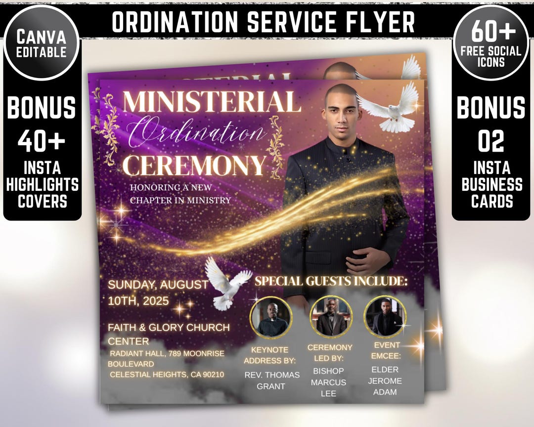 Ordination Service Flyer, Church Flyer, Ordination Church Flyer ...