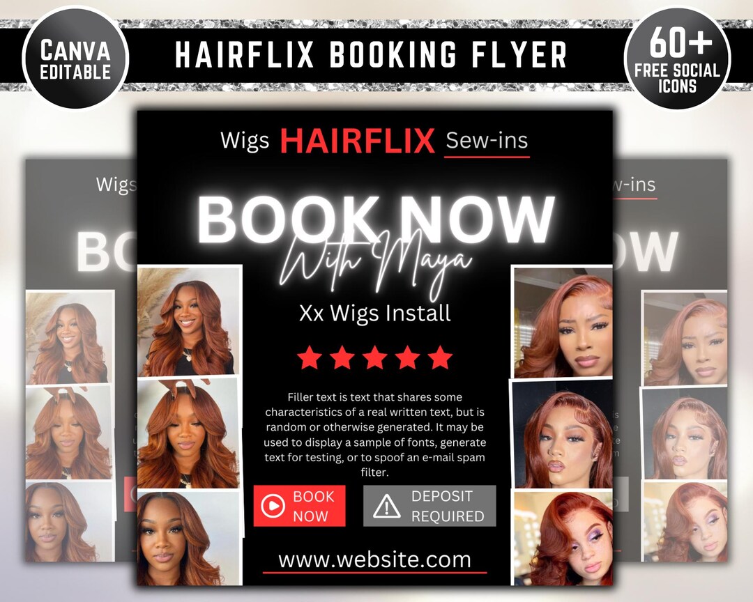 Hairflix Themed |looking or Booking Flyer | Monthly Booking Flyer | Book Now | Availability Open ...