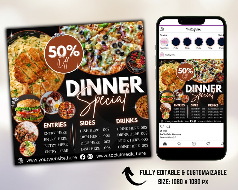 Dinner Sale Flyer, Dinner Menu, Dinner Special, Flyer for Restaurant ...