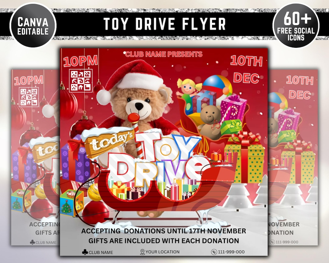 Toy Drive Flyer Canva Template, DIY Event Flyer, Party Flyer, Christmas ...