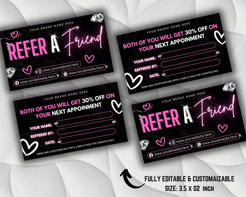 Refer A Friend Business Card, Client Referral Cards, Customer Rewards ...