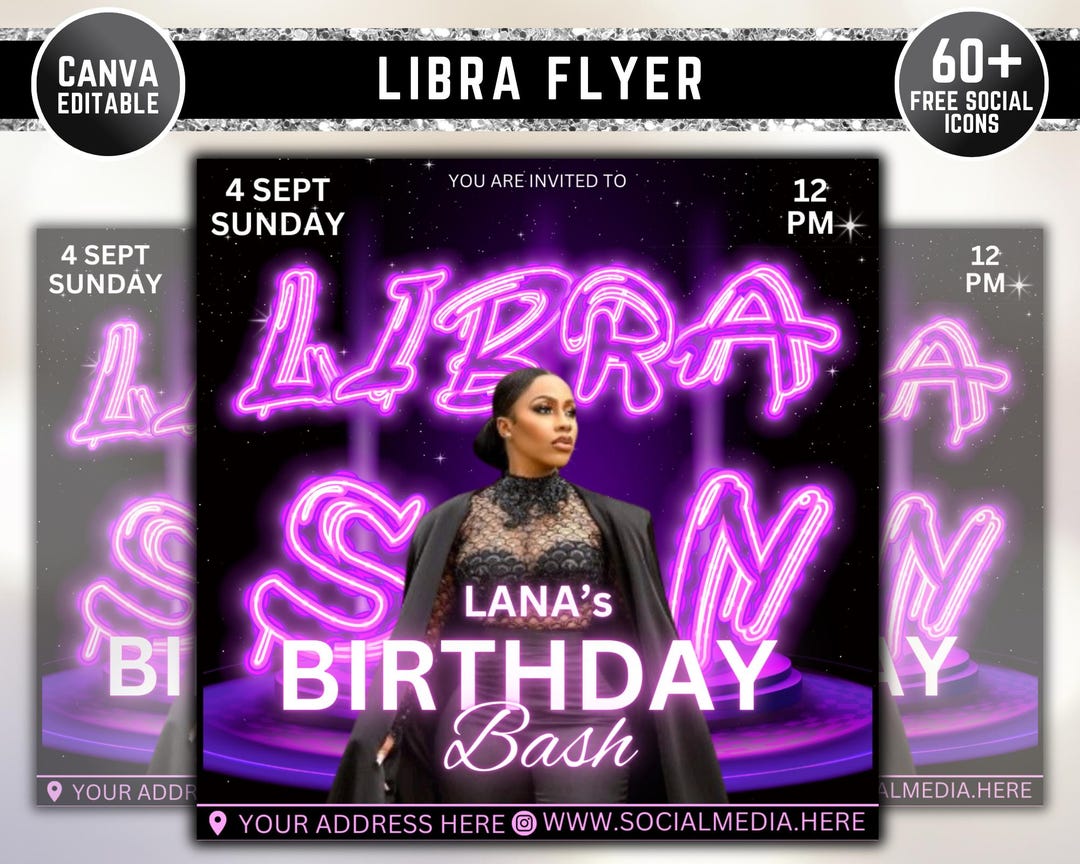 Libra Birthday Flyer, Happy Birthday Flyer, Birthday Girl, Libra Party ...