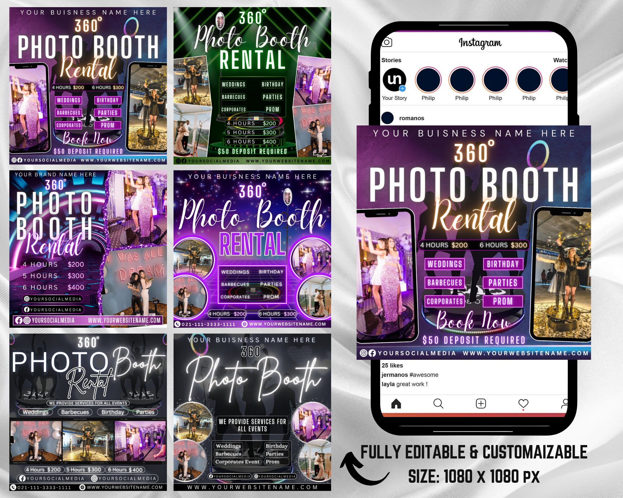 Bundle of 10, 360 Photo Booth Rental Flyer | DIY Event Photography ...