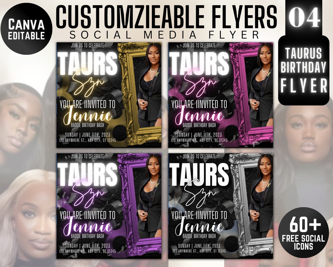 04 Taurus Birthday Flyer, Taurus Bash Flyer, Birthday Flyer, Birthday ...