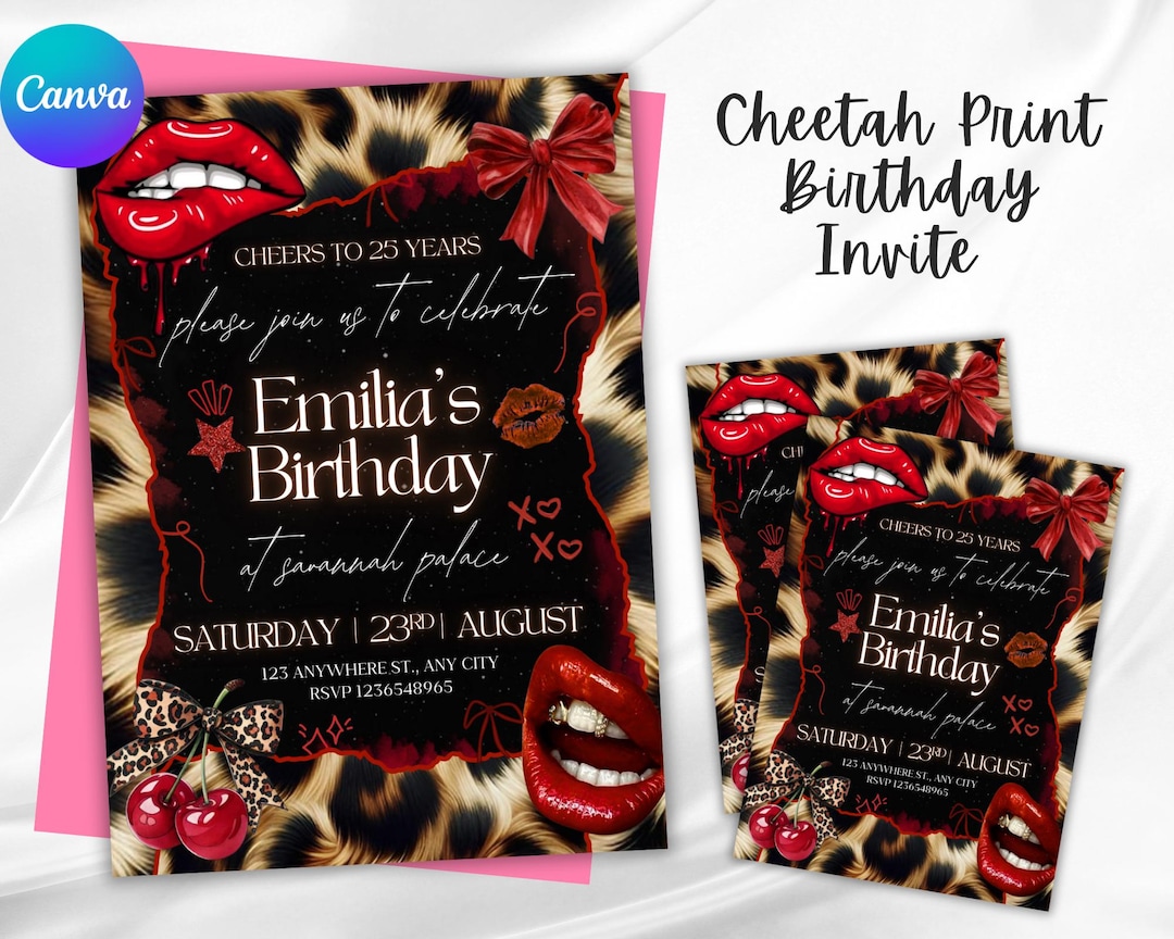 Cheetah Print Birthday Invitation, Black Bow Coquette Party Printable ...