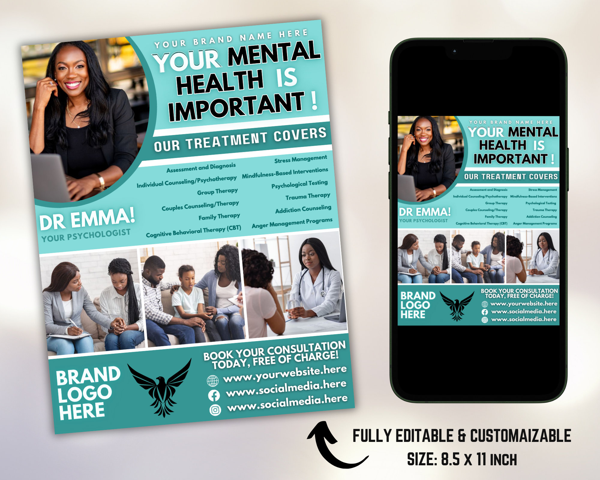 Psychology Consultation Flyer, Counseling Flyer, DIY Flyer Template ...