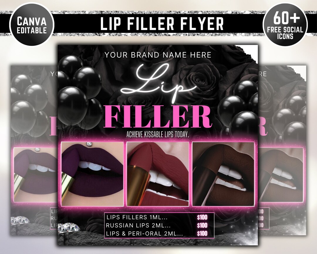 Lip Fillers Flyer, Botox Fillers Instagram Post, Digital Templates Lip ...
