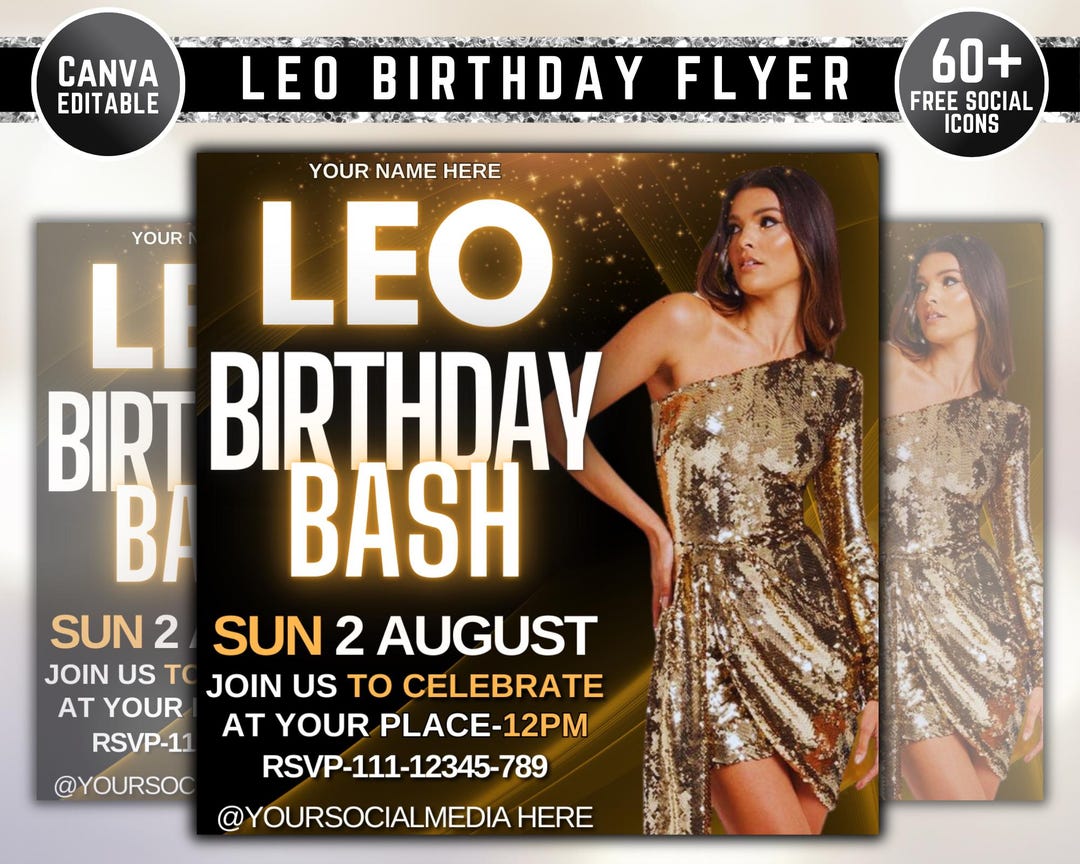 Leo Birthday Flyer, Birthday Flyer, Leo Bash Flyer, Party Flyer ...
