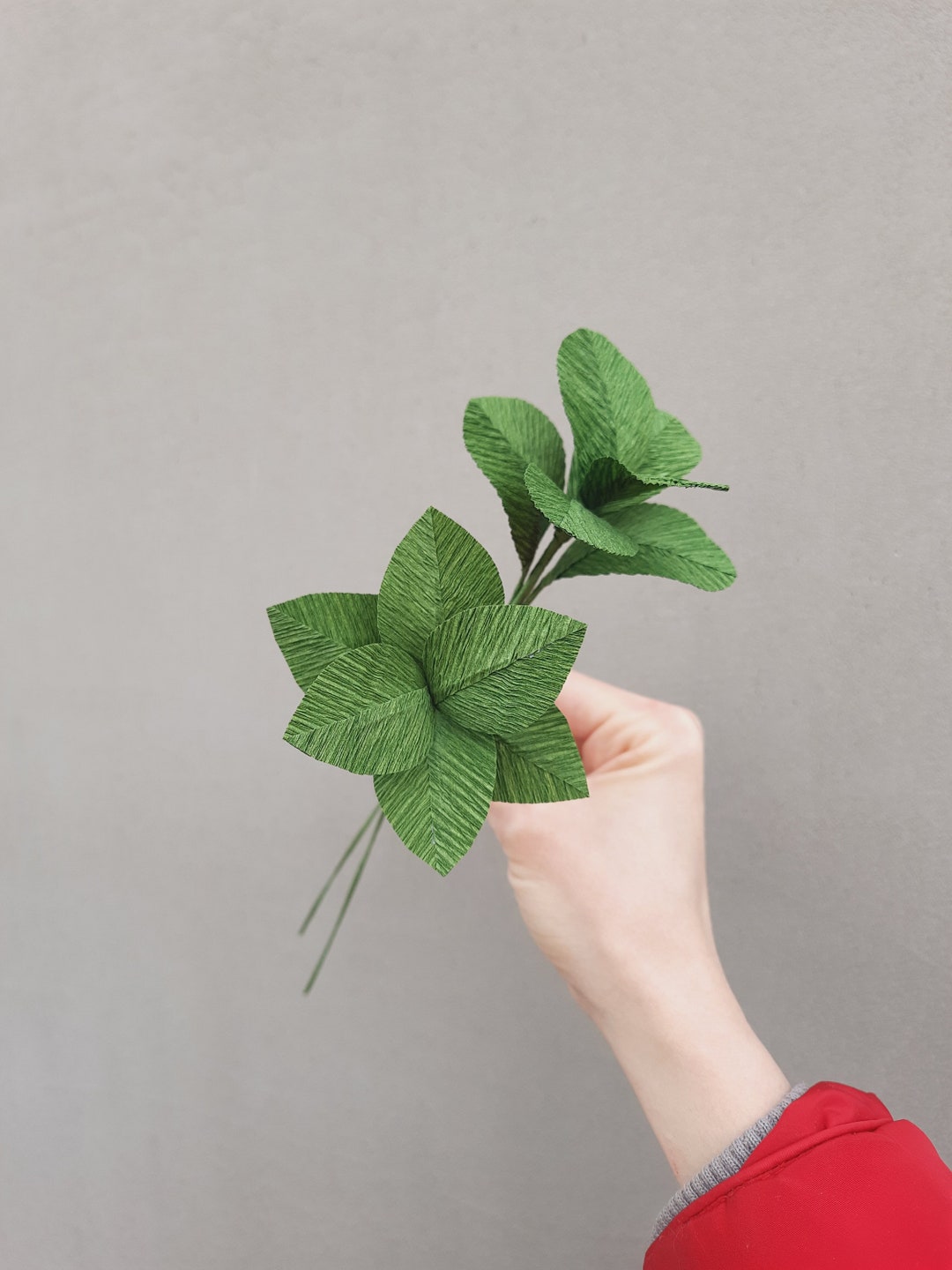 Green Leaves Paper Branches With Leaves, Crepe Paper Fake Flower ...