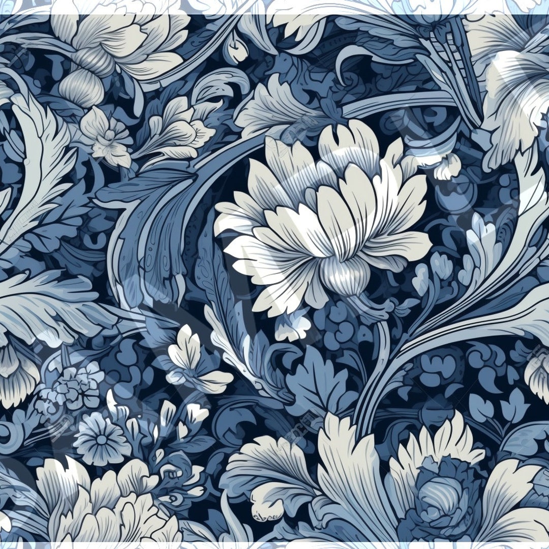 Detailed Blue & White Floral Porcelain Digital Template - Etsy