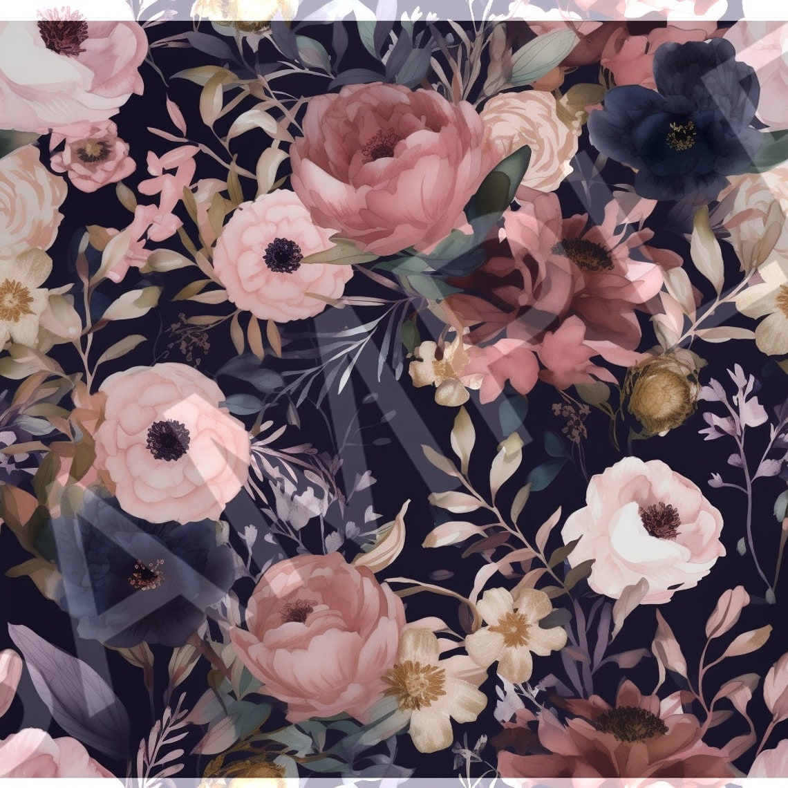 Photorealistic Mauve, Navy, and Blush Floral Seamless Pattern - High ...