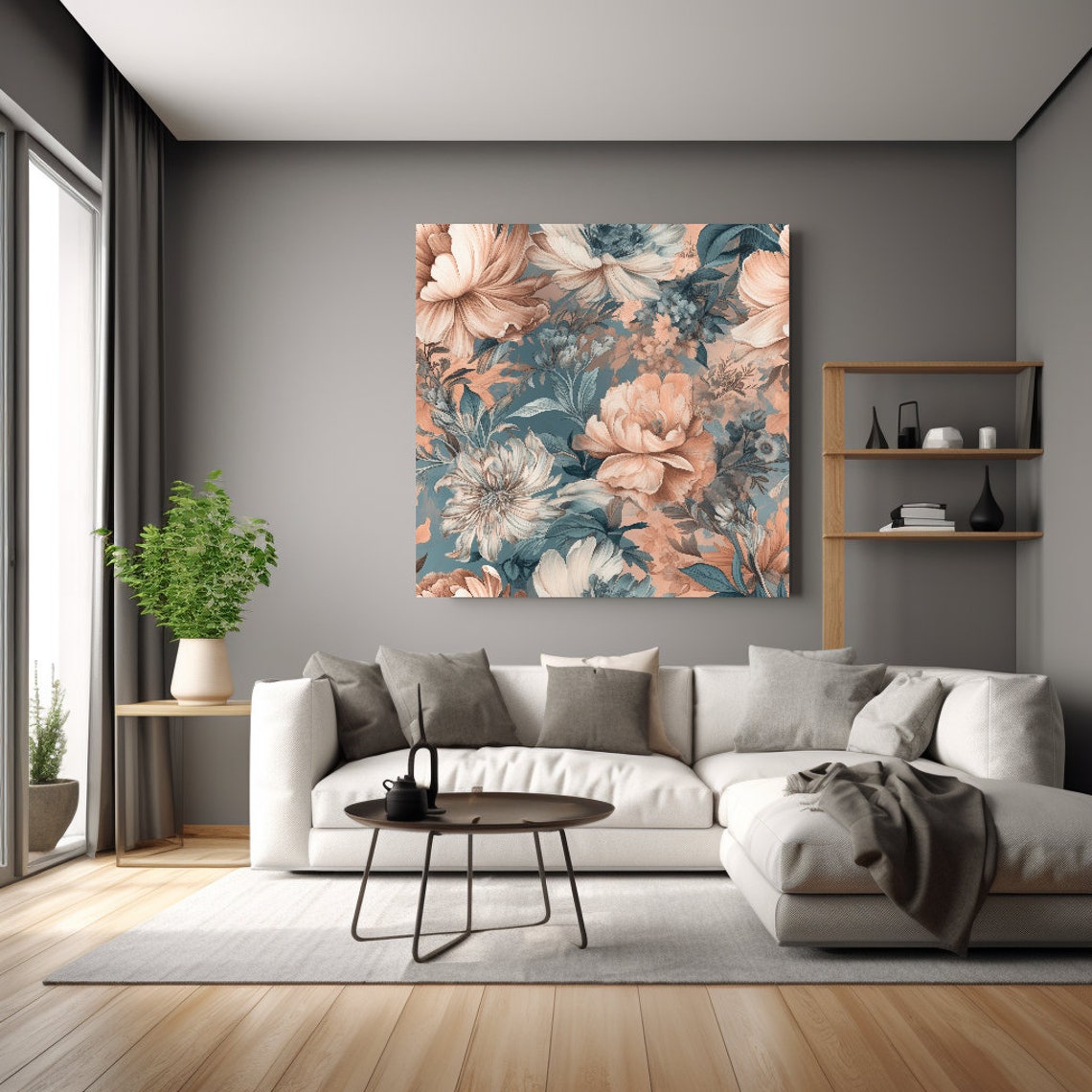 Seamless Floral Realism Pattern in Rosy Brown, Dark Olive Green, and ...