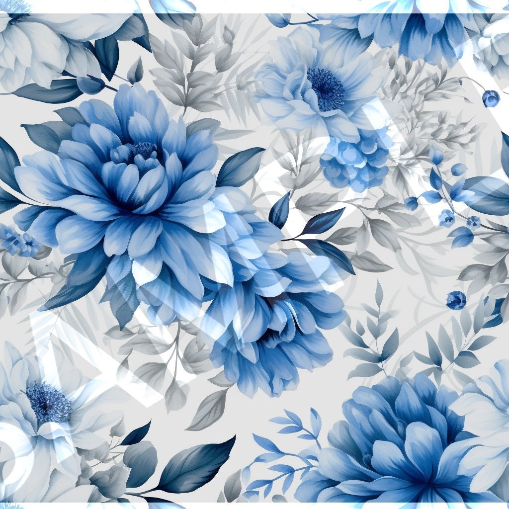 Photorealistic White & Blue Floral Wedding Pattern - Digital Template ...