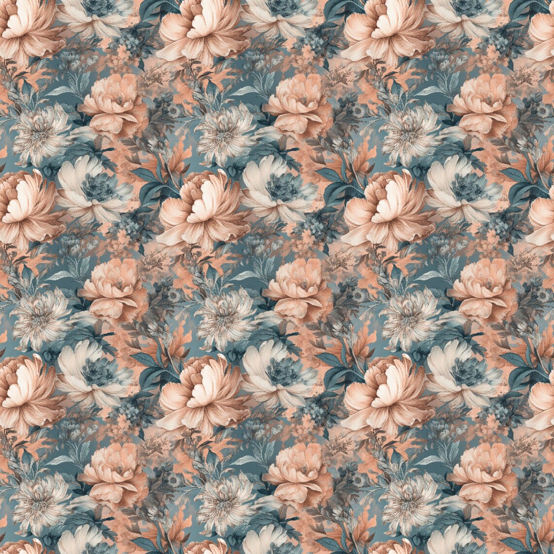 Seamless Floral Realism Pattern in Rosy Brown, Dark Olive Green, and ...